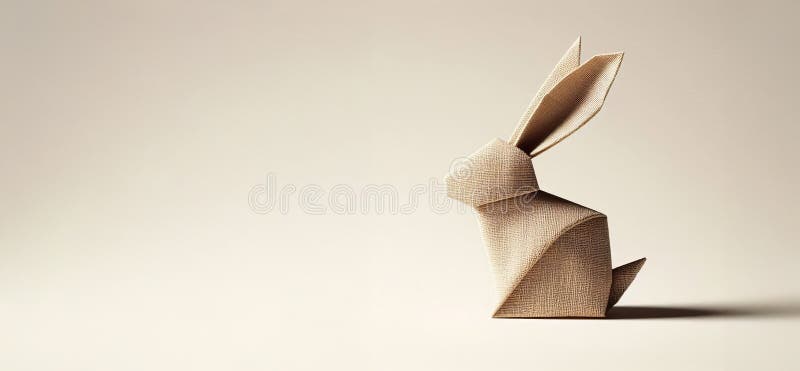 Rabbit Shaped Figure Made from Textured Burlap, Sitting Against a Plain ...