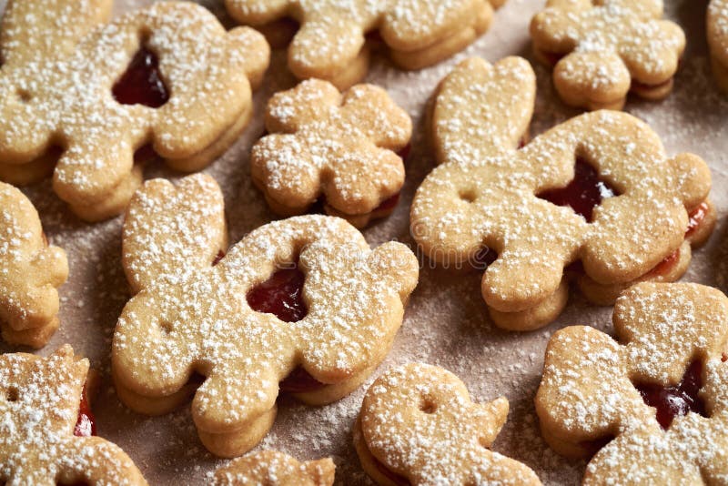 Rabbit Shaped Linzer Easter Cookies, Close Up Stock Image - Image of ...