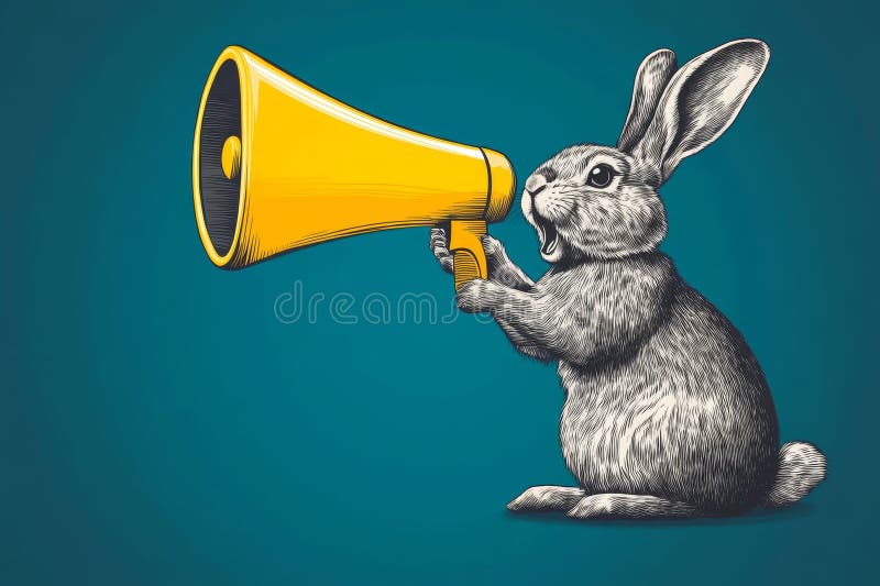 Rabbit. Shouting Announcement Speaker. Rabbit Holding Megaphone Yelling ...