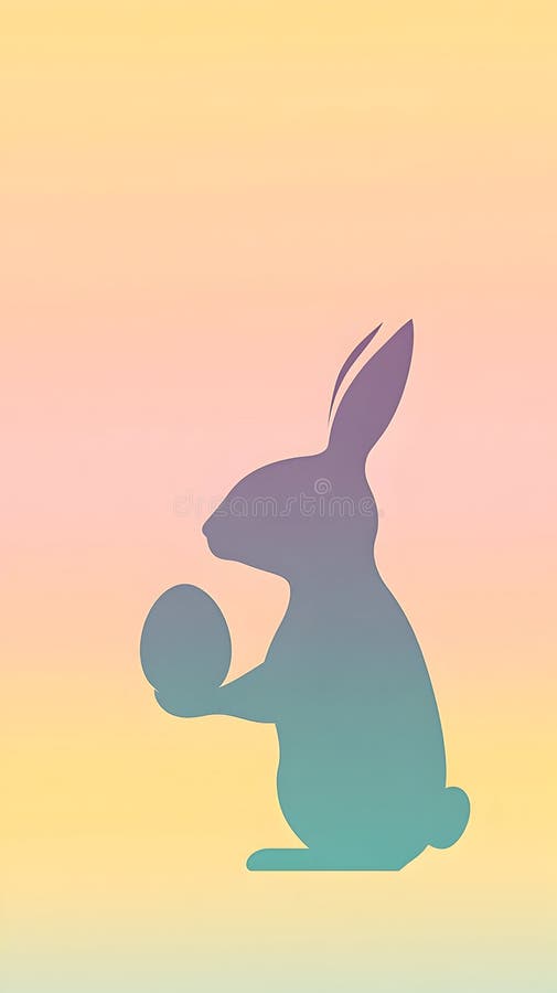 Rabbit Silhouette Holds Egg Against a Pastel Sunset Background in a ...