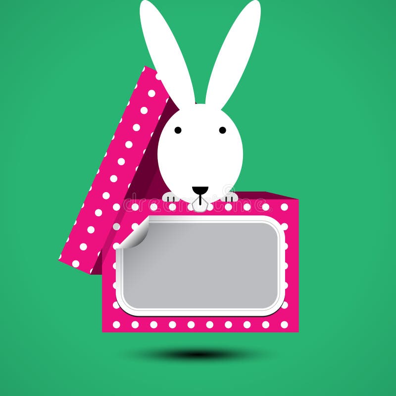 Rabbit Sits in Box for Gift with Sticker for Your Text Stock Vector ...
