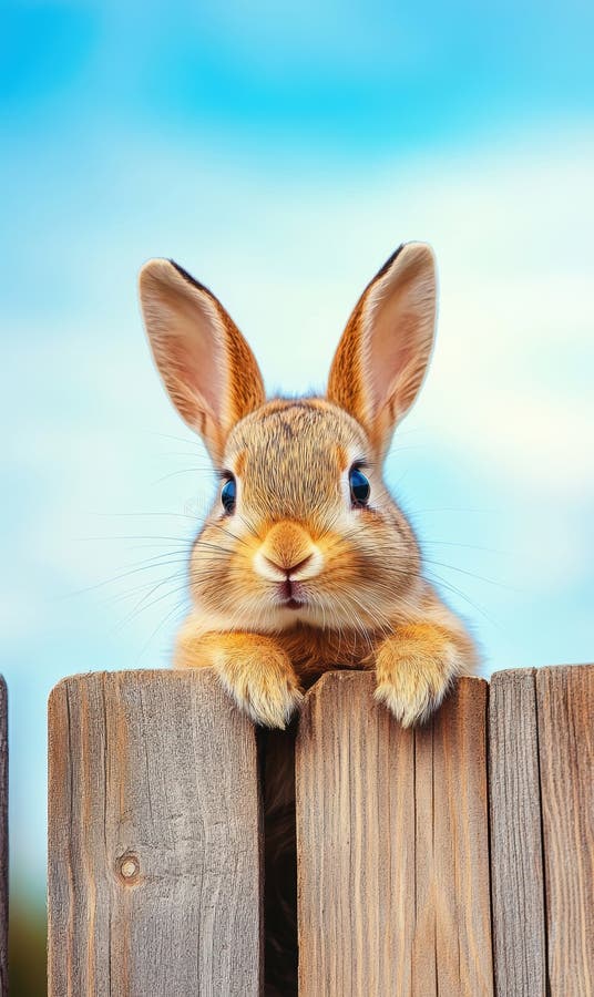A Rabbit Sits on a Fence, Gazing Over the Top into the Distance. Stock ...
