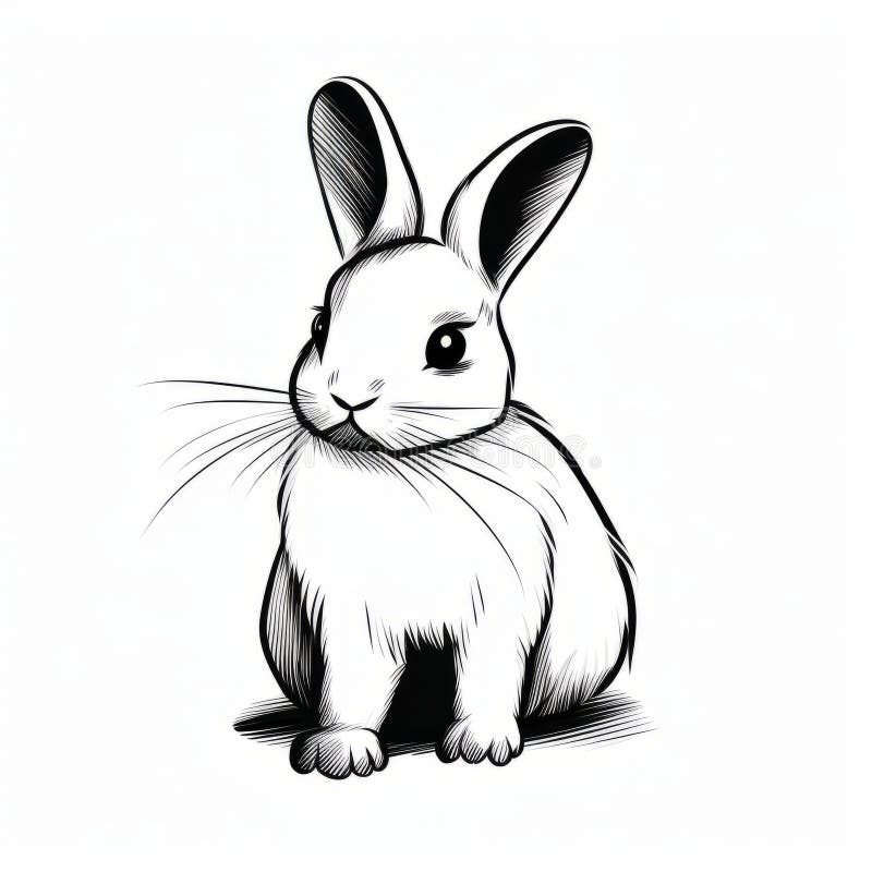 Realistic and Stylized Black and White Rabbit Illustration Stock ...