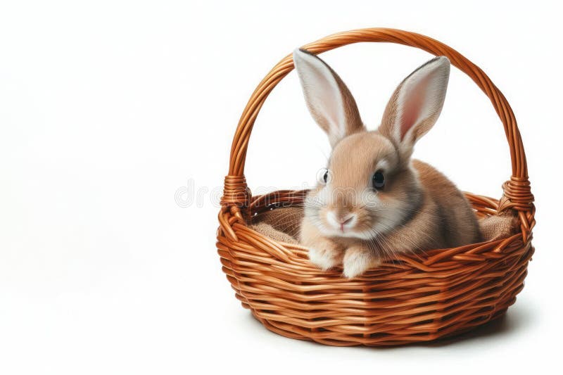 Rabbit Sitting in a Basket. Space for Text. Stock Image - Image of calm ...