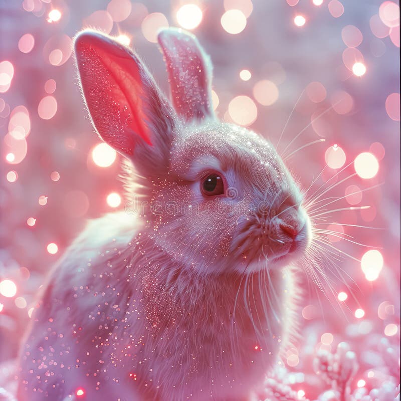 A Rabbit is Sitting on a Bed of Glitter. Stock Image - Image of animal ...
