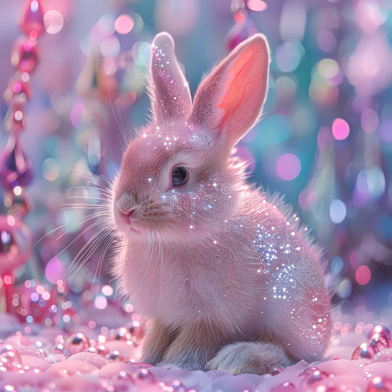 A Rabbit is Sitting on a Bed of Glitter Stock Image - Image of furry ...