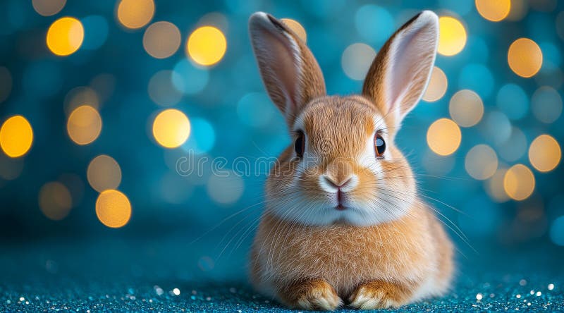 Rabbit Sitting Blue Surface Blurry Background Stock Photos - Free ...