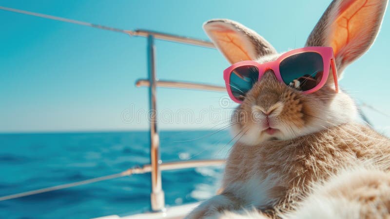 A Rabbit is Sitting on a Boat in the Ocean, Ai Generated Stock ...