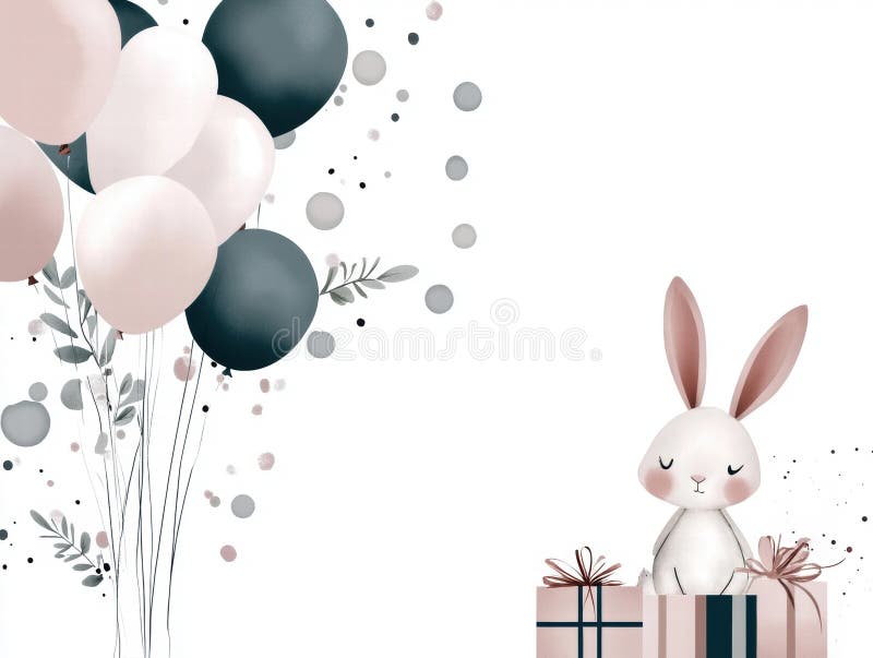 A Rabbit is Sitting in a Box with a Bunch of Balloons Stock ...