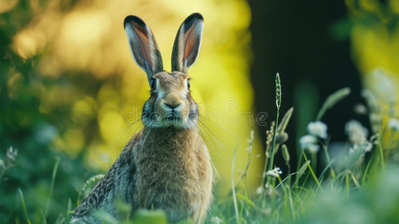 A Rabbit Sitting Calmly in the Tall Grass. Perfect for Nature-themed ...