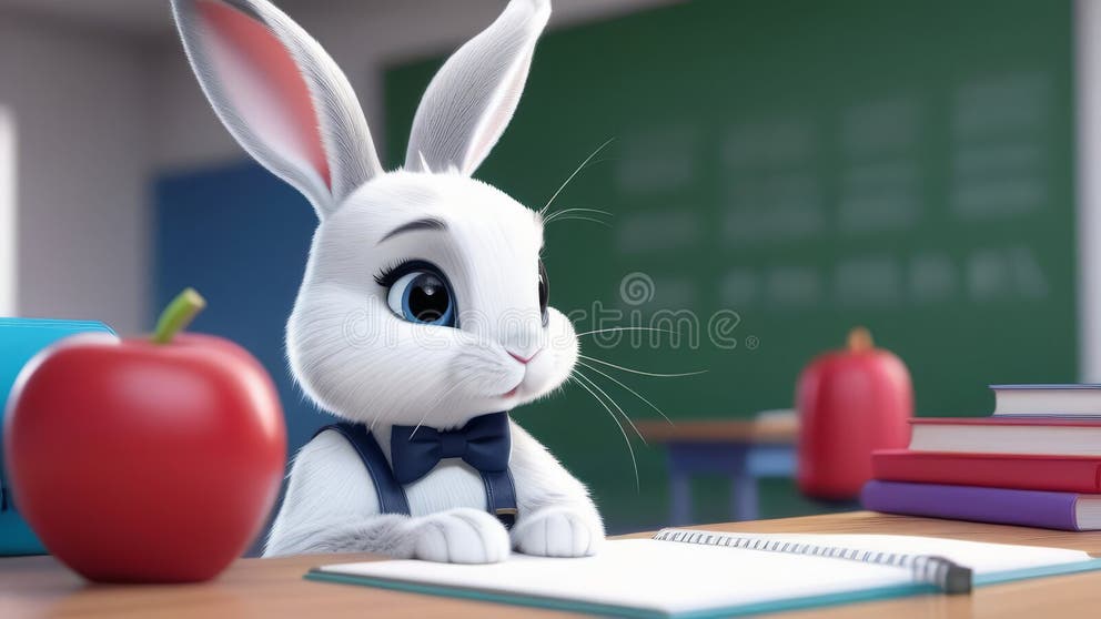 A Rabbit is Sitting at a Desk with a Book Open in Front of it. the ...