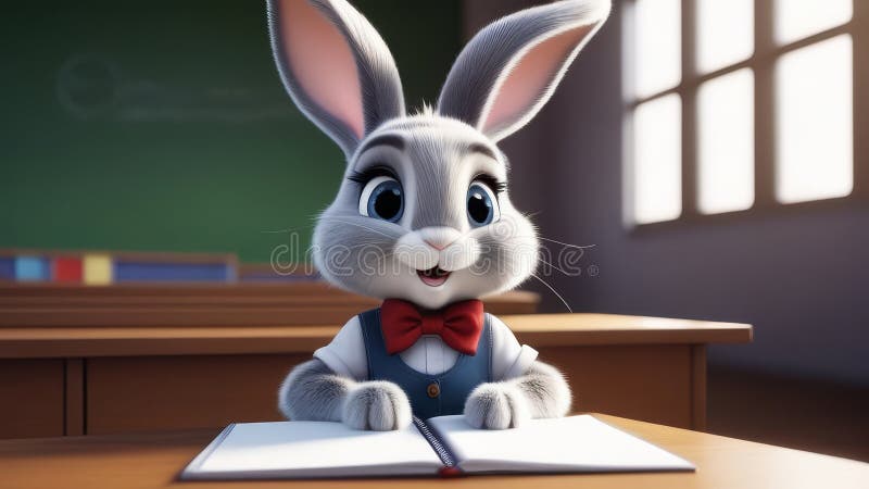 A Rabbit is Sitting at a Desk with a Book Open in Front of it. the ...
