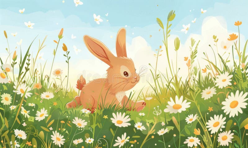 A Rabbit is Sitting in a Field of Flowers Stock Photo - Image of ...