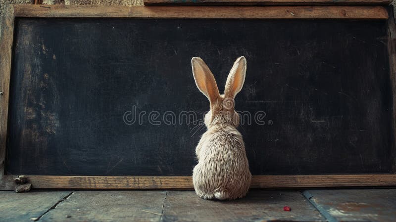 Rabbit Sitting in Front of a Blackboard in Rustic Setting. Stock Image ...