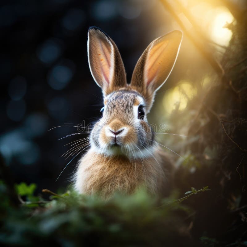 A Rabbit Sitting in the Grass with the Sun Shining, AI Stock Photo ...