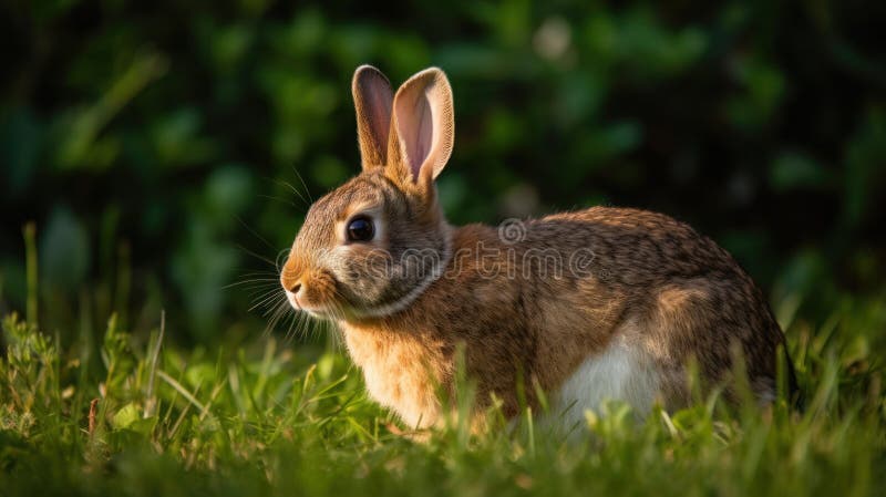 Rabbit Sitting on a Grassy Field. Generative AI Stock Illustration ...