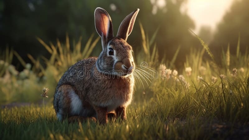 Rabbit Sitting on a Grassy Field. Generative AI Stock Illustration ...