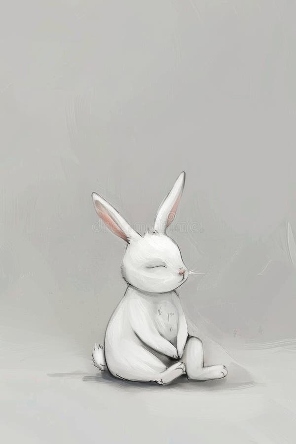 A Rabbit is Sitting on the Ground with Its Eyes Closed Stock ...