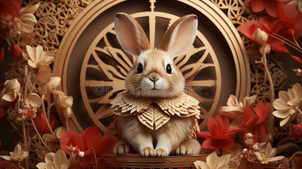 Rabbit Sitting on Hexagon Podium. Generative Ai Stock Illustration ...