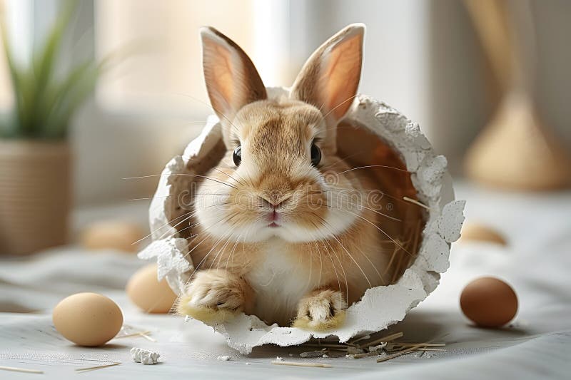 Rabbit Sitting Inside of an Egg Shell. Generative AI Stock Illustration ...