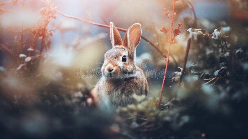 A Rabbit Sitting in the Middle of a Forest Stock Photo - Image of calm ...