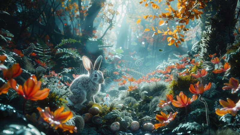 Rabbit Sitting Middle Forest Suitable Nature Wildlife Themes Stock ...