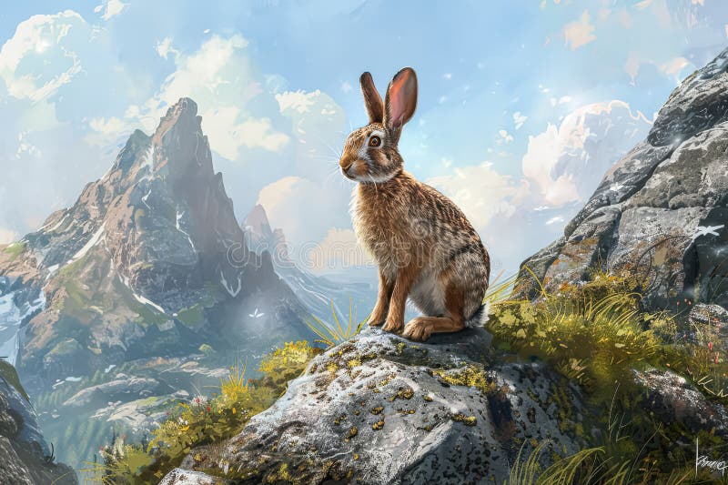 Rabbit Sitting Rock Front Mountain Stock Photos - Free & Royalty-Free ...