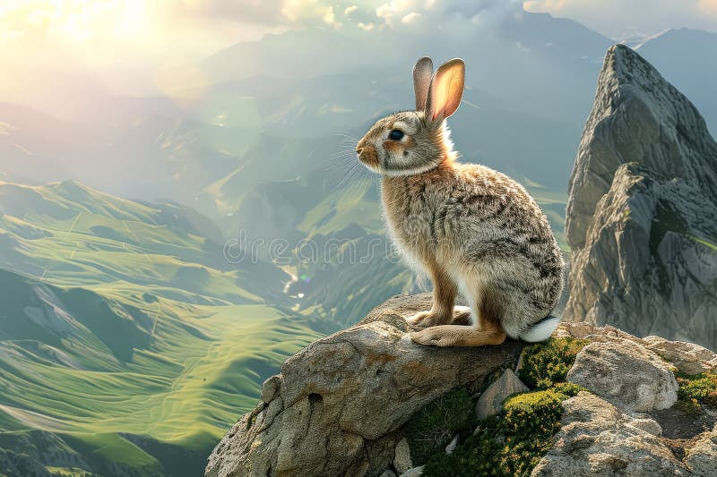 Rabbit is Sitting on a Rock in the Mountains Stock Image - Image of ...