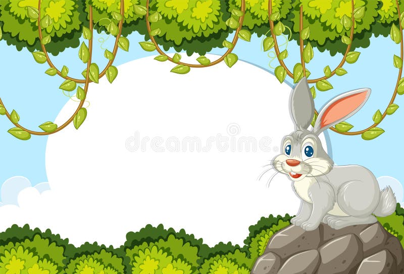 A Rabbit Sitting on Rocks Under Trees Stock Vector - Illustration of ...
