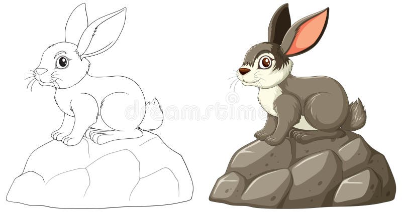 A rabbit sitting on rocks stock vector. Illustration of cautious ...