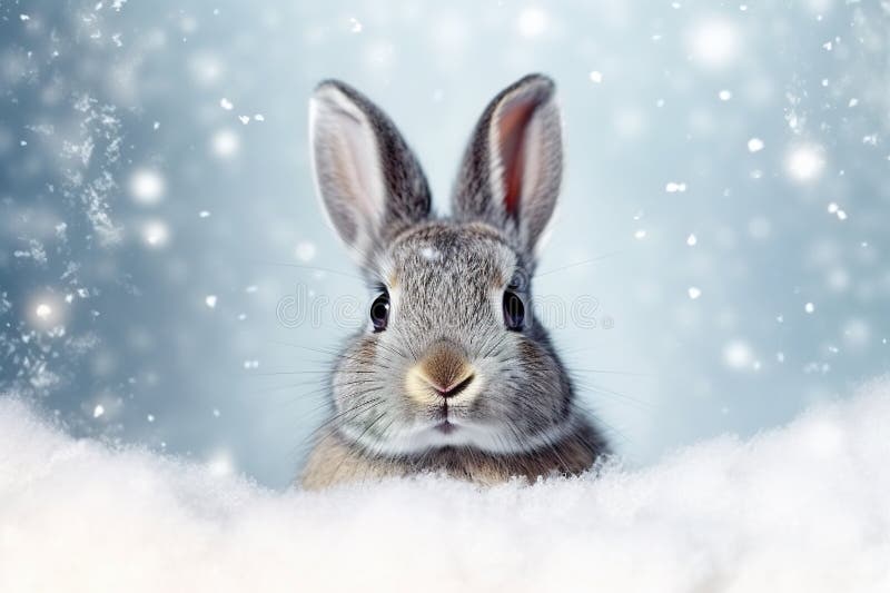 A Rabbit Sitting in the Snow Looking at the Camera. Generative AI Image ...