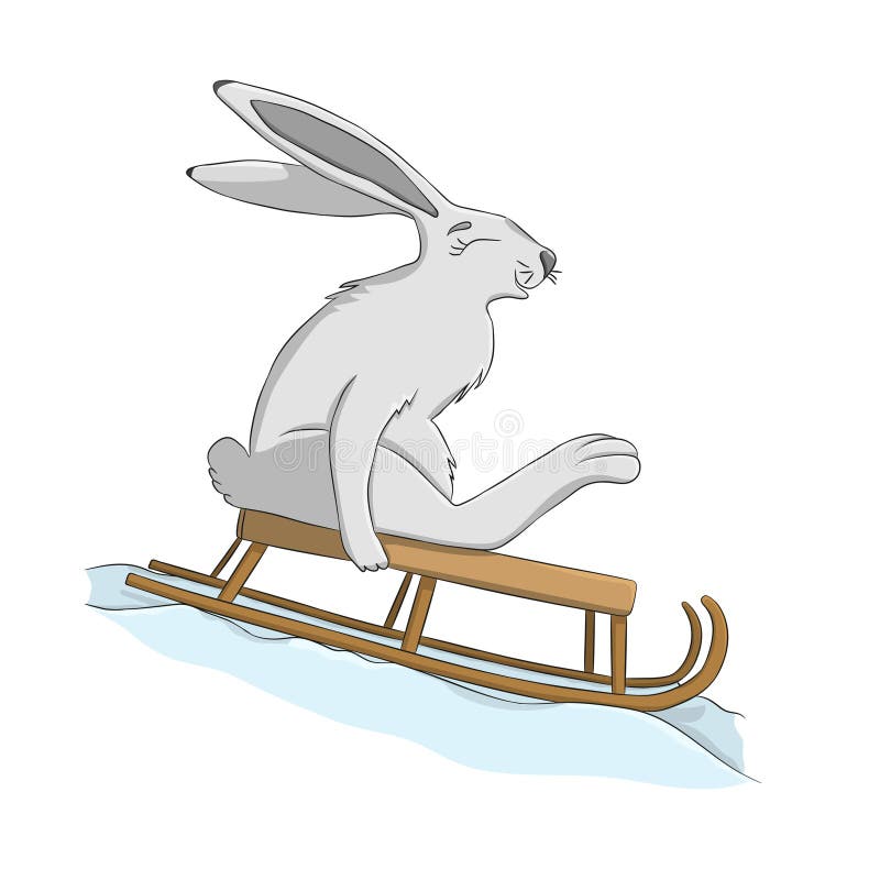 Rabbit with a Sled. Cute Rabbit in Winter. Christmas and New Year Stock ...