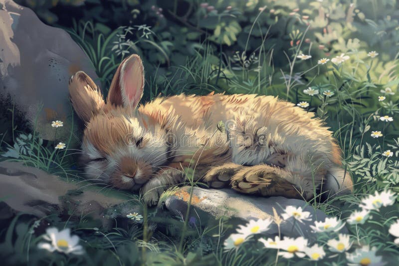 Rabbit sleeping in grass stock photo. Image of rabbit - 375118248