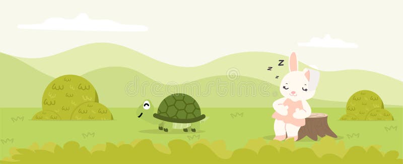 Rabbit is Sleeping Under the Tree WithTurtle is Running To Finish Stock ...