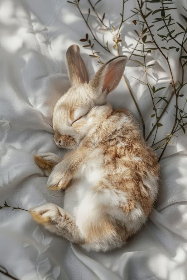 A Rabbit is Sleeping on a White Blanket Stock Illustration ...