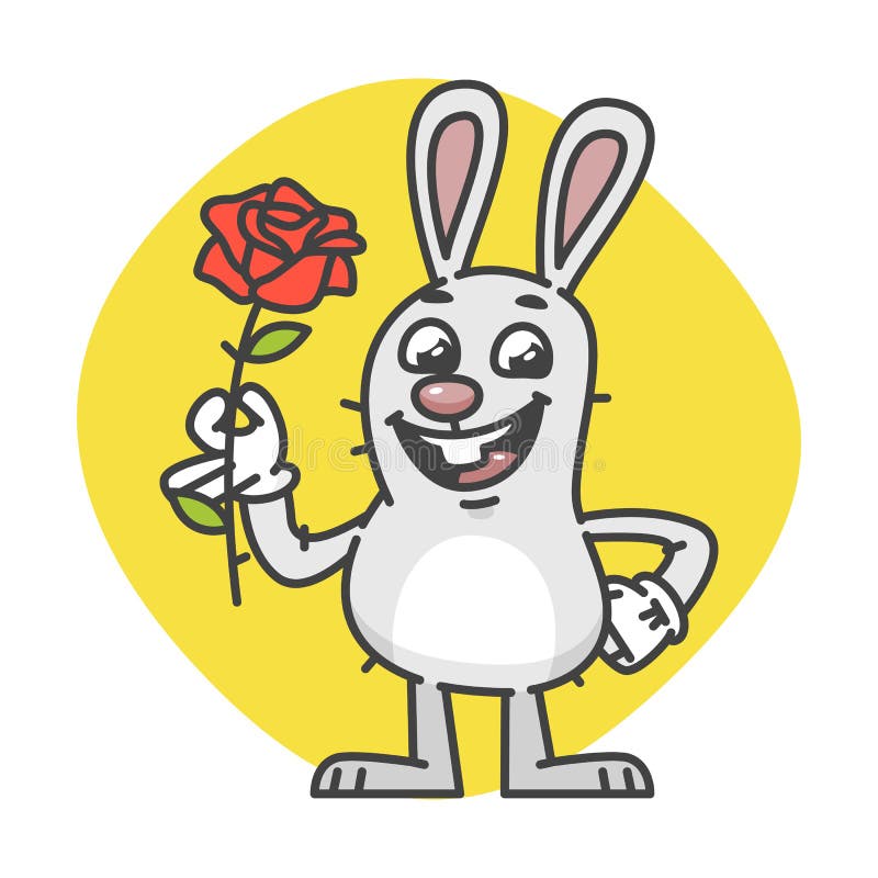 Rabbit Smiling and Holding Rose Flower Stock Vector - Illustration of ...