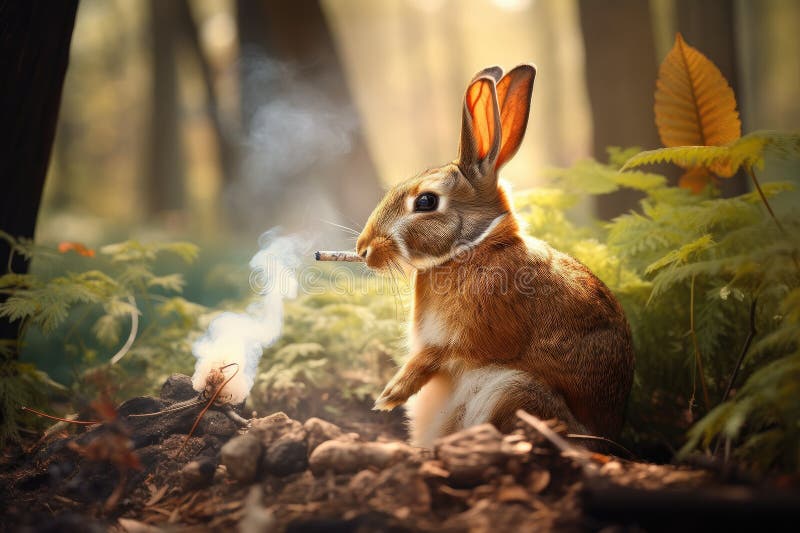 Rabbit Smoking Ganja from Its Hole in the Forest Stock Illustration ...