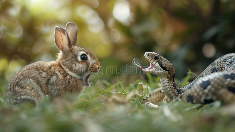 Rabbit and Snake in the Forest Stock Illustration - Illustration of ...