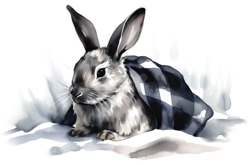 Rabbit in the Snow. Watercolor Illustration on a White Background Stock ...