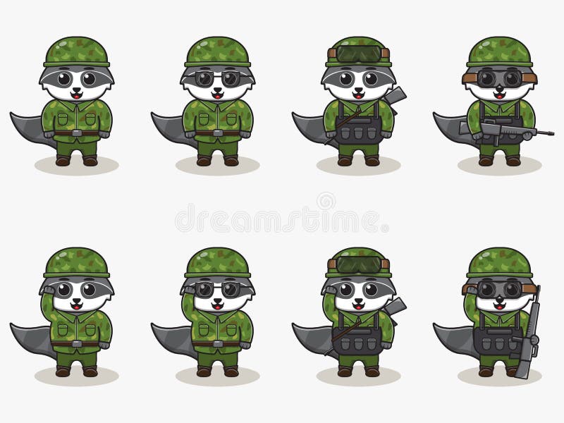 Vector Illustration of Raccoon Soldier Set Stock Vector - Illustration ...