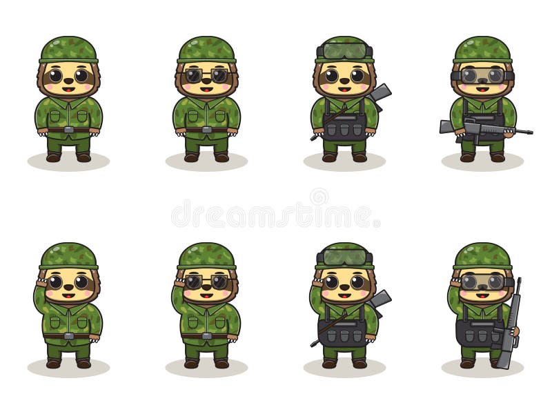 Vector Illustration of Sloth Soldier Set Stock Vector - Illustration of ...