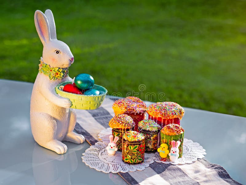 A Rabbit Souvenir with Painted Eggs and Traditional Easter Bread on the ...