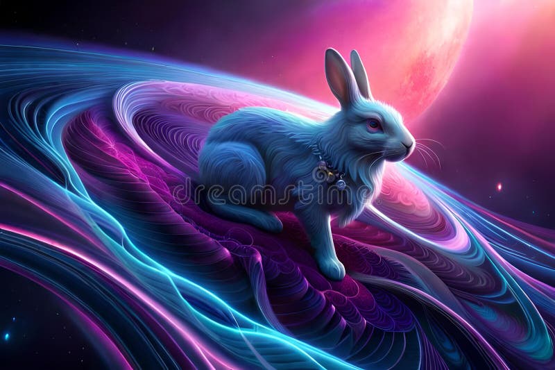 Rabbit in Space of Galaxies Stock Illustration - Illustration of drawn ...