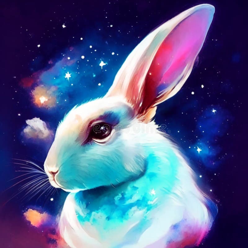 Rabbit in the Space with Stars and Planets. Vector Illustration Stock ...