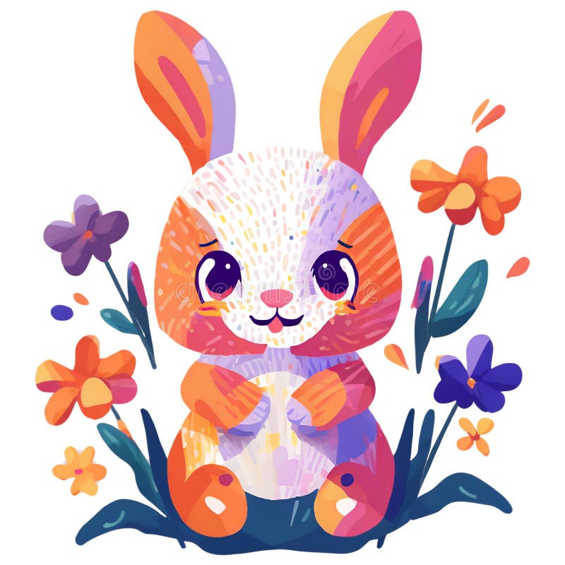 Rabbit, Spring Flowers Pastel Colors, Rabbit and Easter Eggs Stock ...