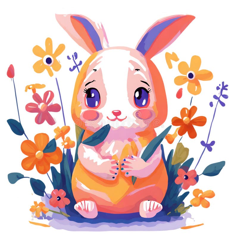 Rabbit, Spring Flowers Pastel Colors, Rabbit and Easter Eggs Stock ...