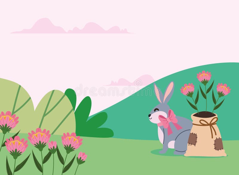 Rabbit in spring garden stock vector. Illustration of flowers - 269666824