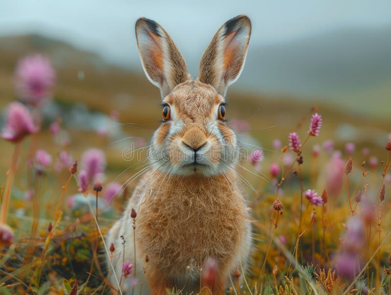 A Rabbit is Standing in a Field of Flowers Stock Photo - Image of ...