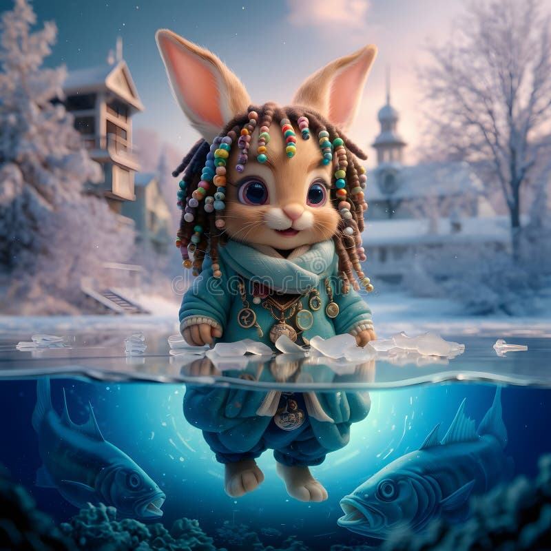 A Rabbit is Standing a Fish in it Stock Illustration - Illustration of ...