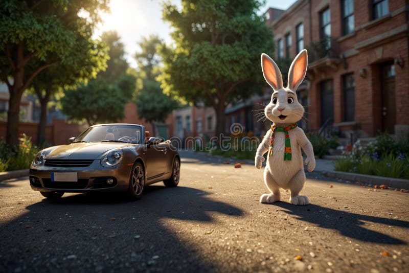 A Rabbit Standing Next To His Luxury Car. Stock Illustration ...